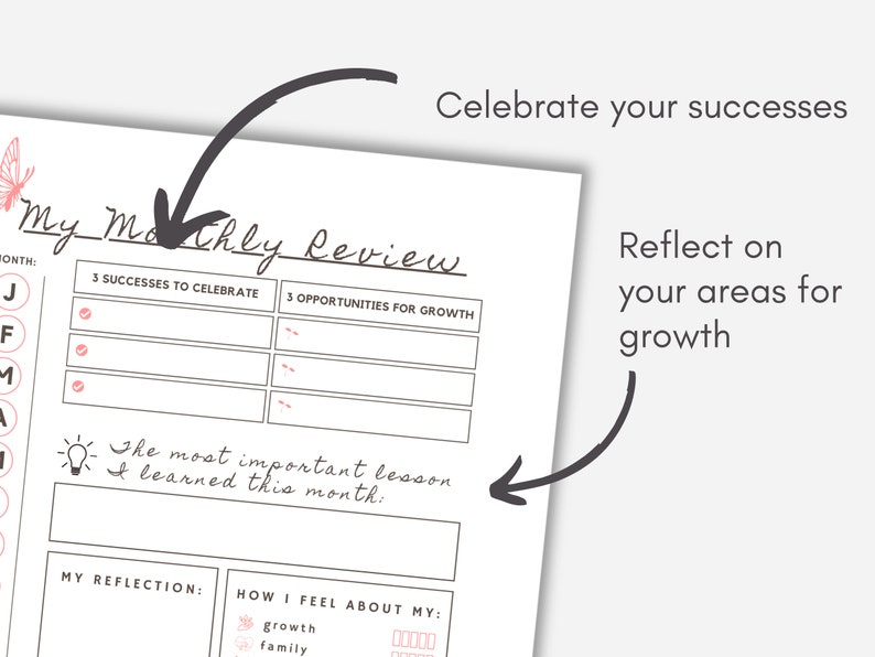 Monthly Review Printable, Monthly Reflection, Monthly Check In, Monthly ...