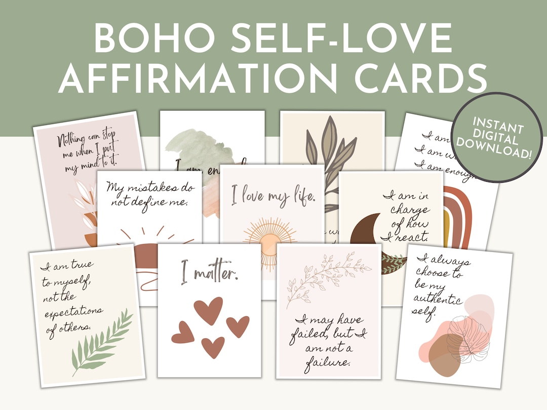Self Love Positive Affirmation Cards, Boho Affirmation Cards, BOHO ...