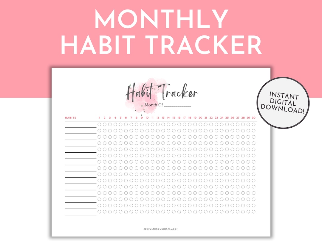 Monthly Habit Tracker Printable, Habit Tracker Template, Daily Habit ...