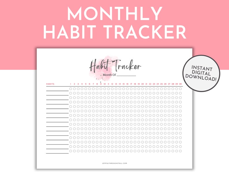 Monthly Habit Tracker Printable, Habit Tracker Template, Daily Habit ...
