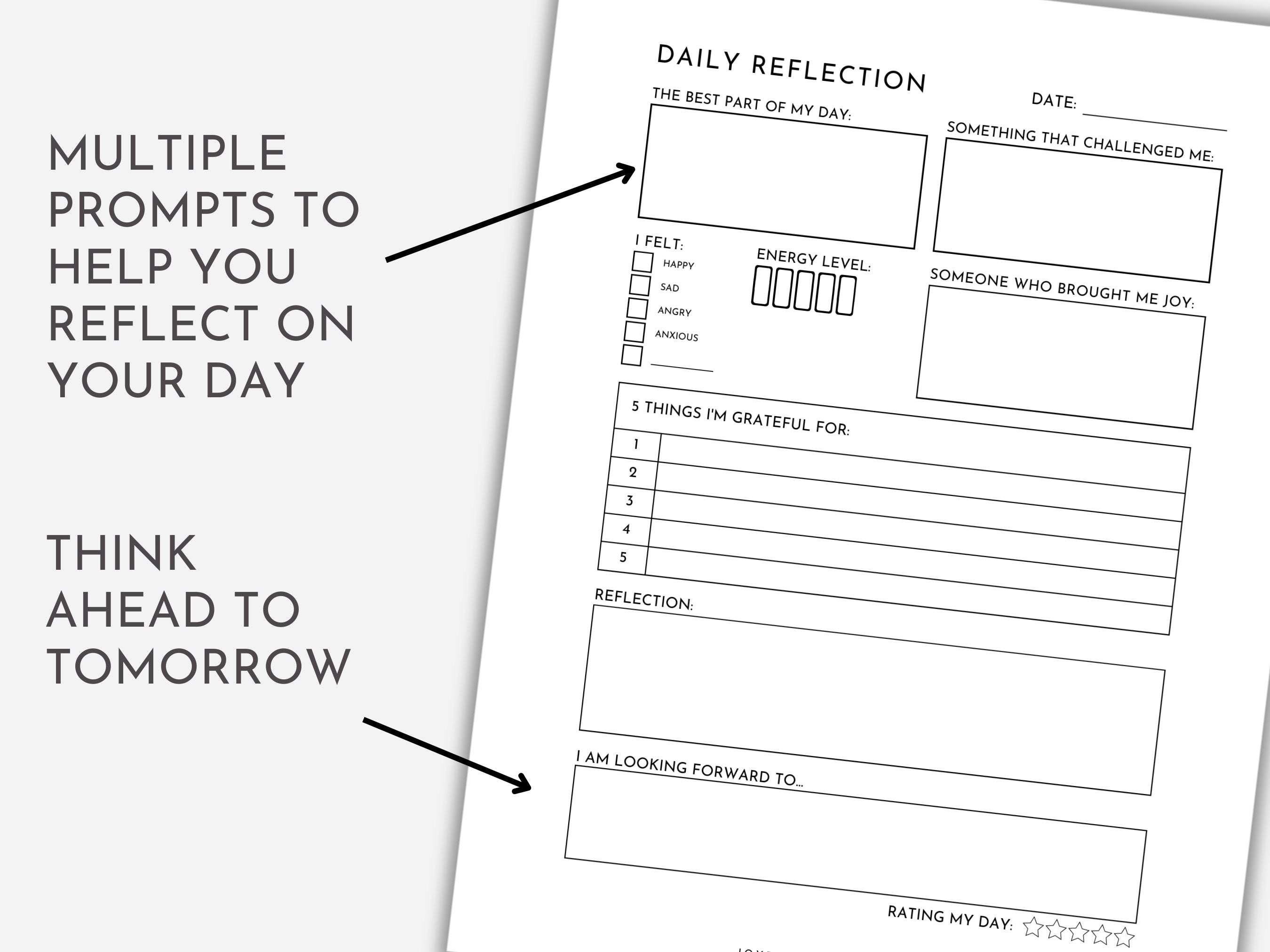 Daily Review Printable, Daily Reflection Planner, Daily Check In, Daily ...