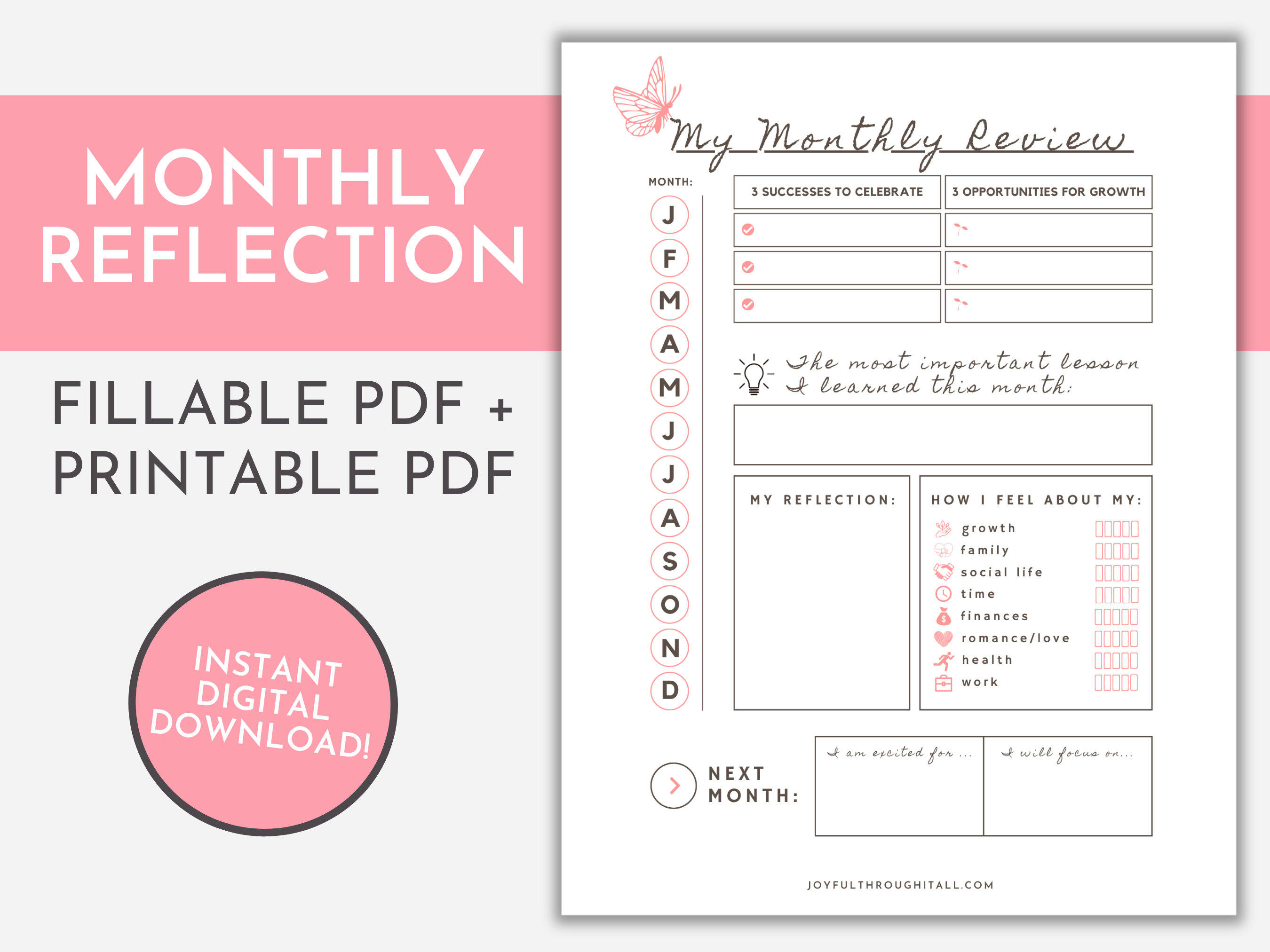 Monthly Review Printable, Monthly Reflection, Monthly Check In, Monthly ...