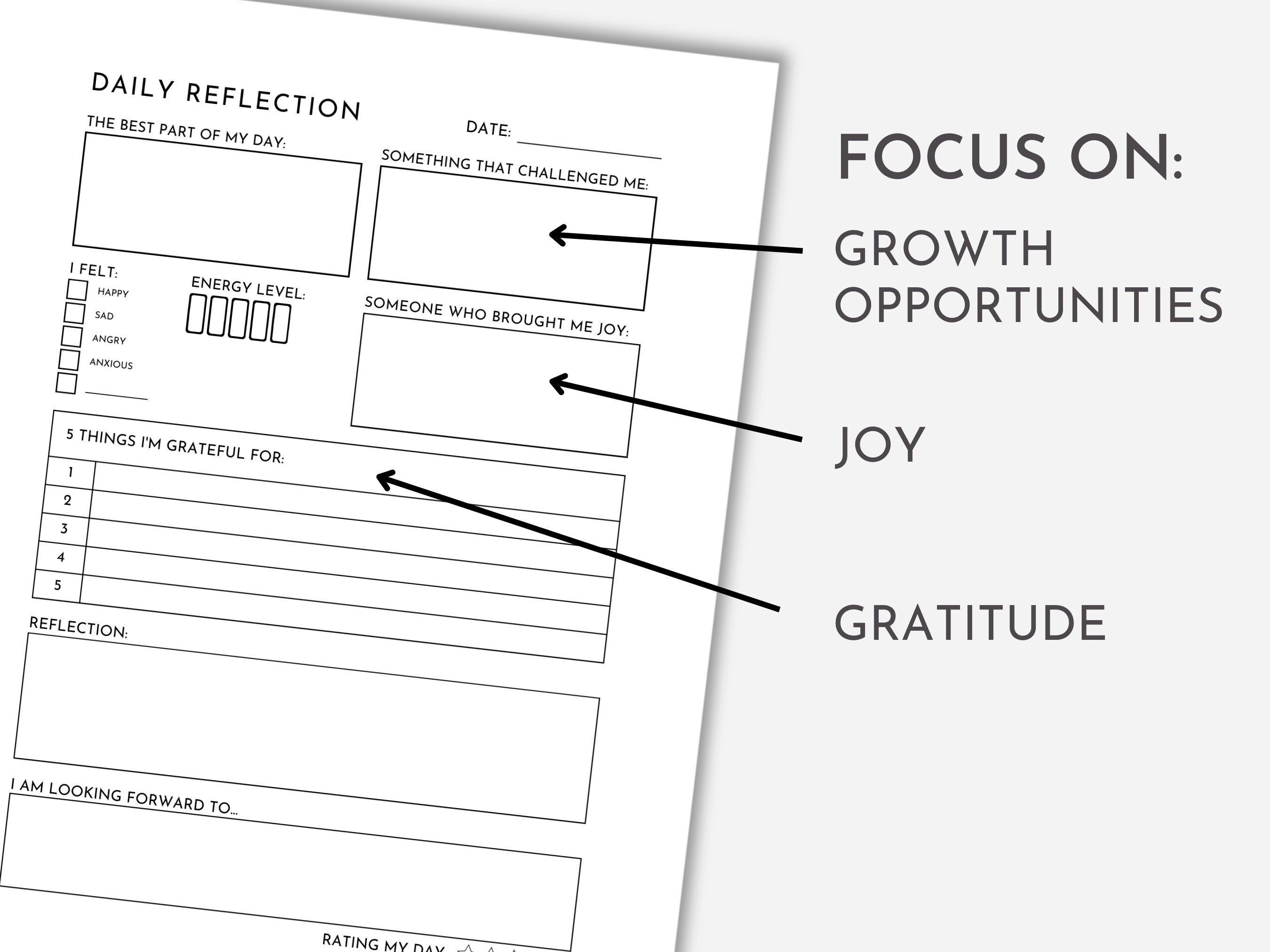 Daily Review Printable, Daily Reflection Planner, Daily Check In, Daily ...