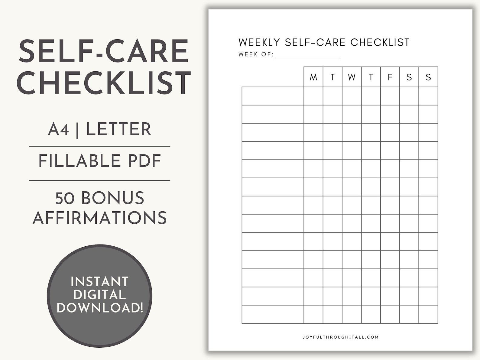 Daily Self Care Checklist Printable, Self Care Habit Tracker, Self Care ...
