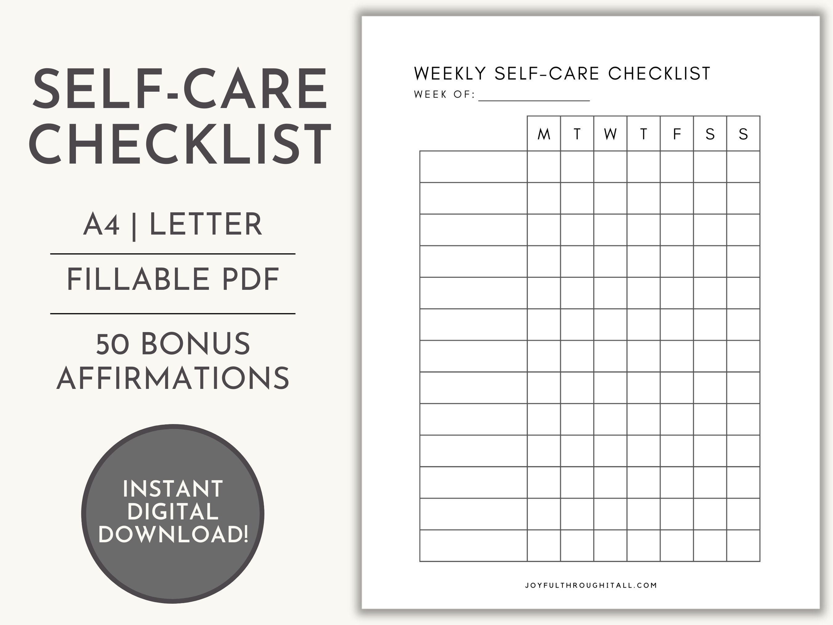 Daily Self Care Checklist Printable, Self Care Habit Tracker, Self Care ...