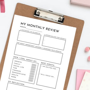 Monthly Review Printable, Monthly Reflection, Monthly Check In, Monthly ...