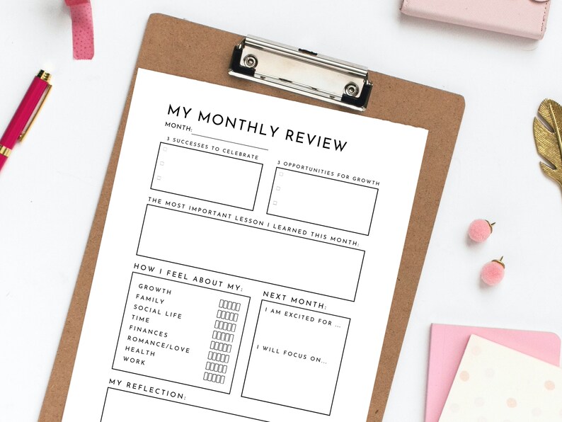 Monthly Review Printable Monthly Reflection Monthly Check In Monthly