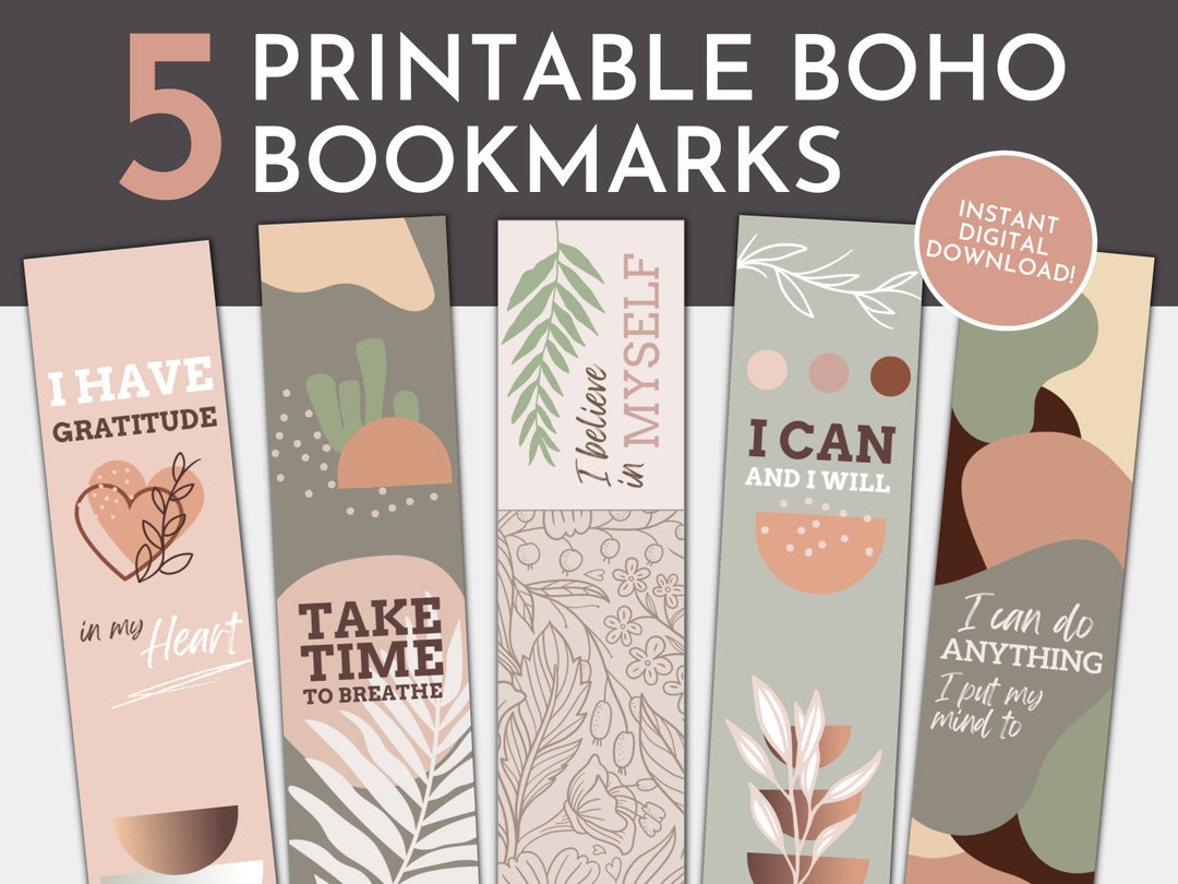 Boho Printable Bookmarks, Digital Bookmarks, Bookmarks for Adults, Book ...
