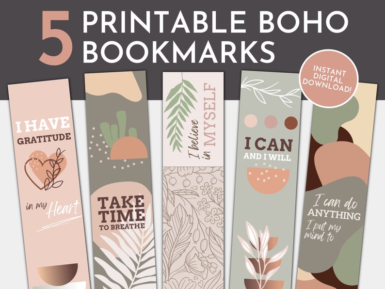 Boho Printable Bookmarks, Digital Bookmarks, Bookmarks for Adults, Book ...
