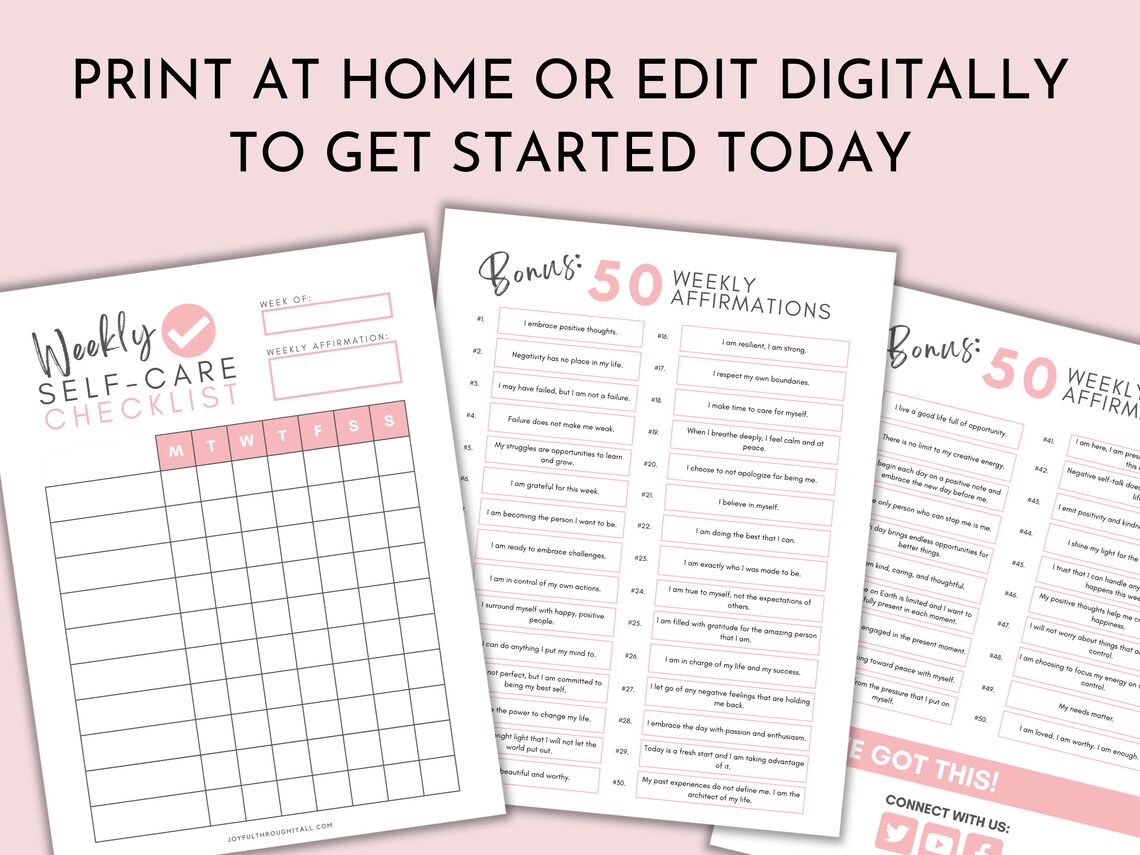 Daily Self Care Checklist Printable Self Care Habit Tracker - Etsy