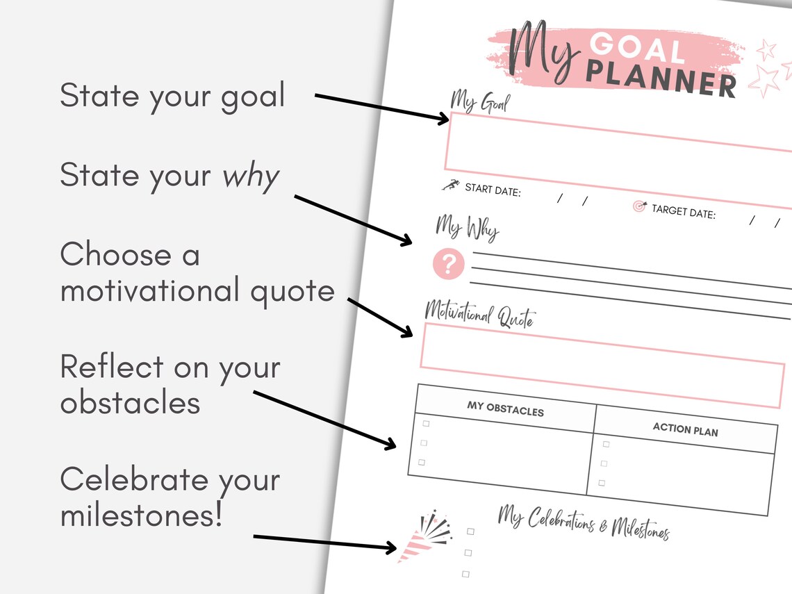 Goal Planner Printable Goal Setting Worksheet Action Planner Goal