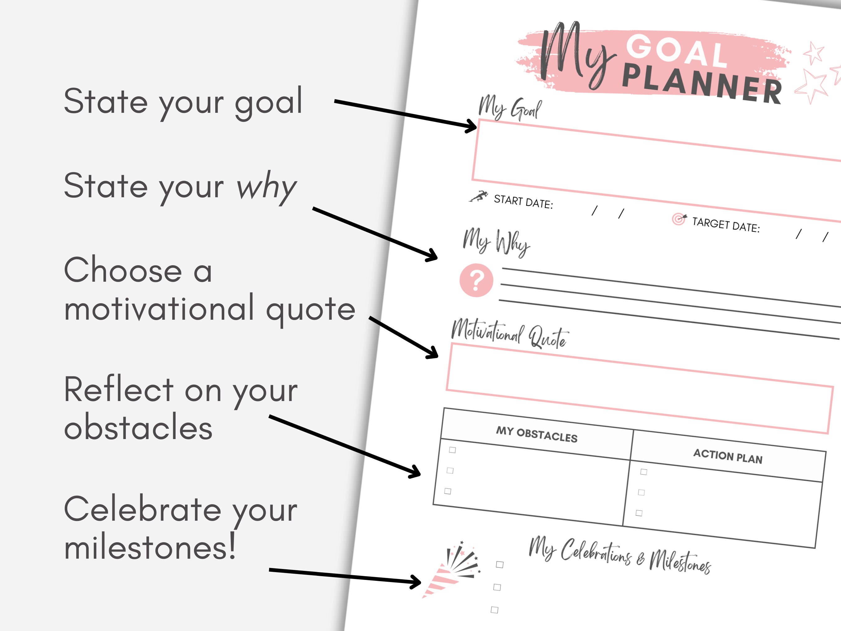 Goal Planner Printable Goal Setting Worksheet Action Etsy Canada