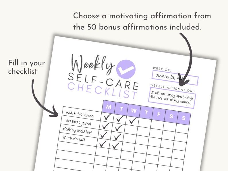 Daily Self Care Checklist Printable, Self Care Habit Tracker, Self Care ...