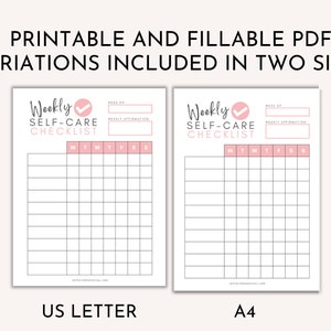 Daily Self Care Checklist Printable, Self Care Habit Tracker, Self Care ...