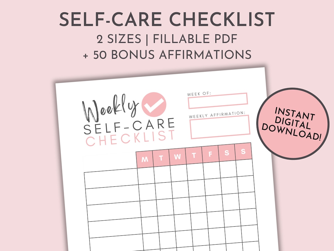Daily Self Care Checklist Printable Self Care Habit Tracker - Etsy