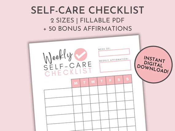 Daily Self Care Checklist Printable Self Care Habit Tracker - Etsy