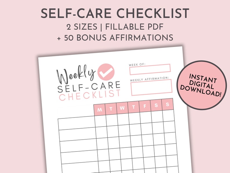 Daily Self Care Checklist Printable Self Care Habit Tracker - Etsy