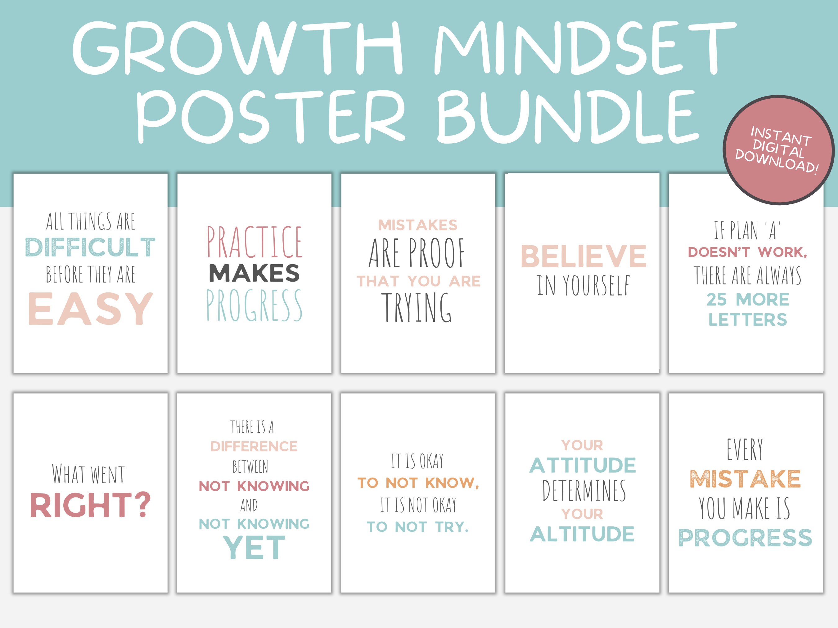 Growth Mindset Classroom Printable Posters, Growth Mindset Posters ...