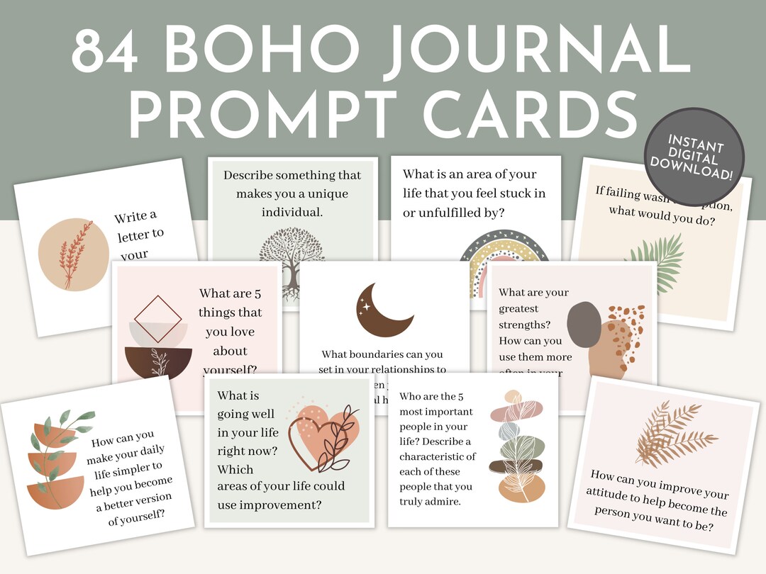 84 BOHO Self Discovery Journal Prompts, Self Reflective Journal Prompt ...