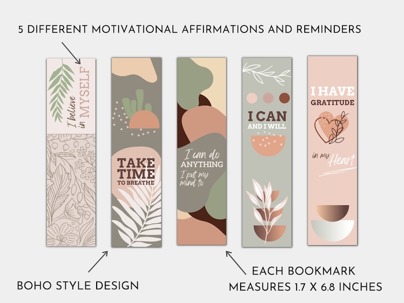 Boho Printable Bookmarks, Digital Bookmarks, Bookmarks for Adults, Book ...