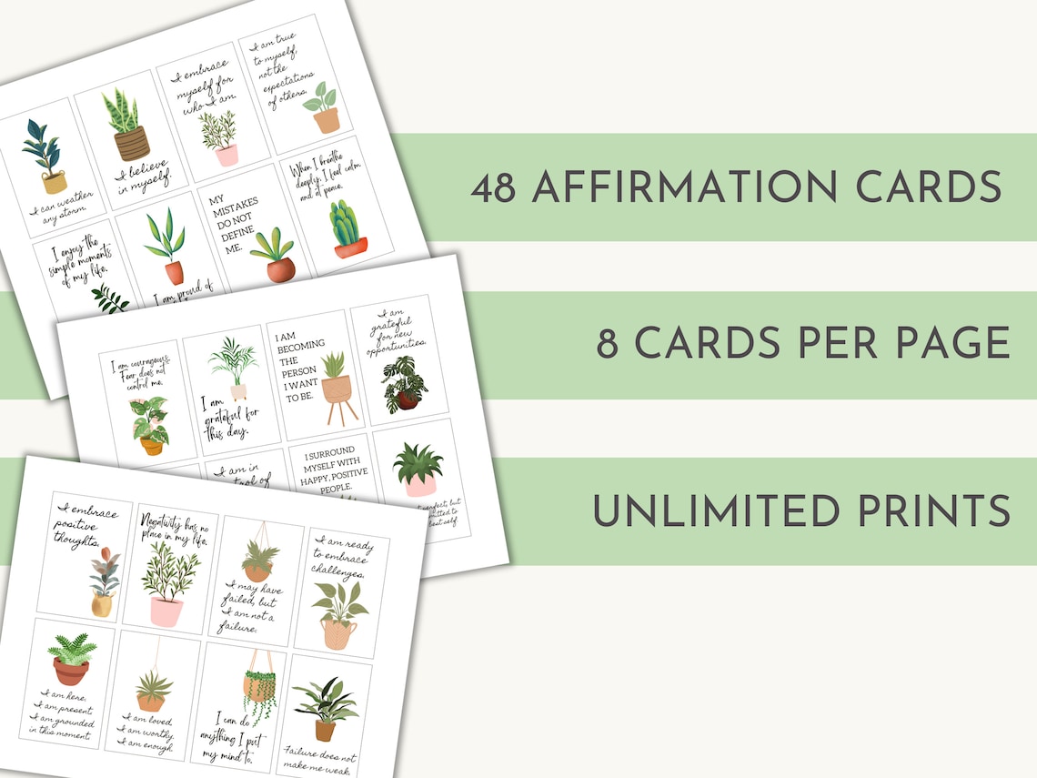 Positive Affirmation Cards: 48 Printable Motivational Cards (digital ...