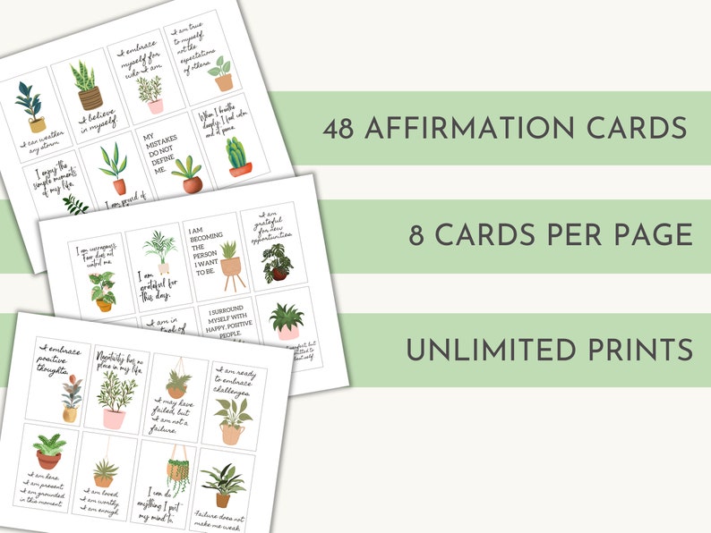 Positive Affirmation Cards: 48 Printable Motivational Cards (digital ...