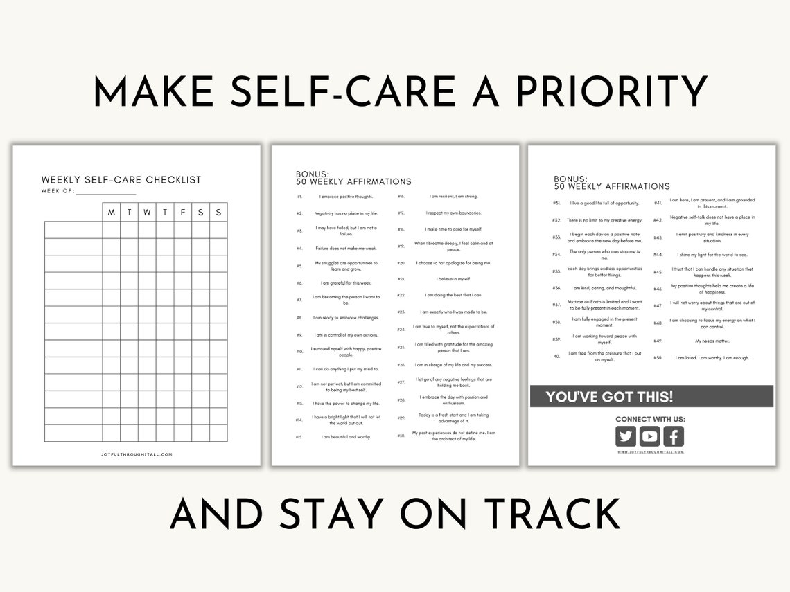 Daily Self Care Checklist Printable, Self Care Habit Tracker, Self Care ...