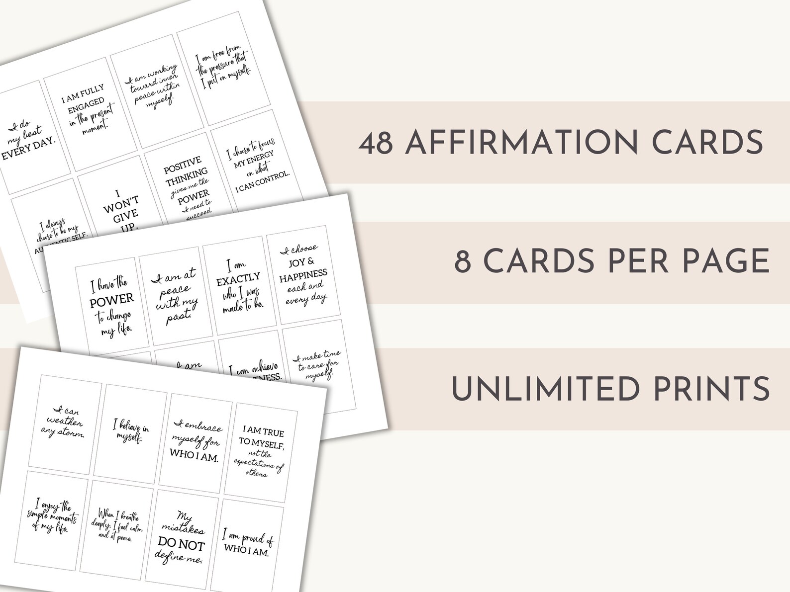 Minimalist Positive Affirmation Cards, Motivational Cards, Printable ...