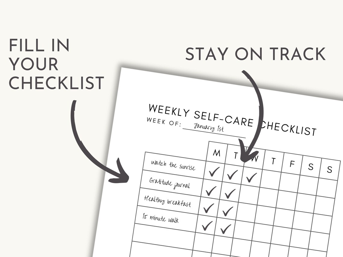 Daily Self Care Checklist Printable, Self Care Habit Tracker, Self Care ...