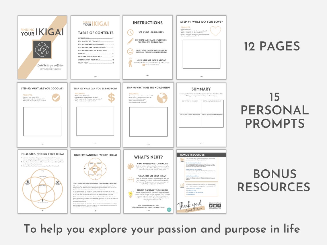 Find Your Ikigai Printable Worksheet, Ikigai Planner, Ikigai Worksheet ...