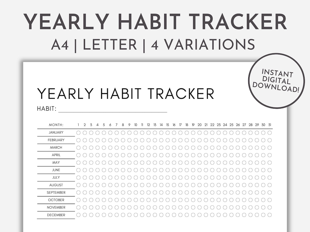Yearly Habit Tracker Printable, Habit Tracker Template, Routine ...