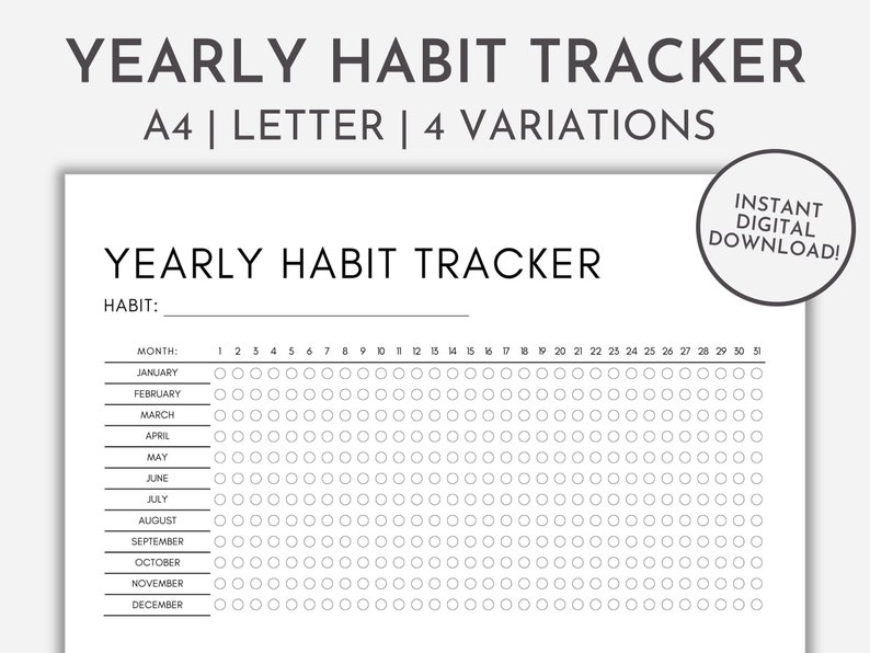 Yearly Habit Tracker Printable Habit Tracker Template - Etsy