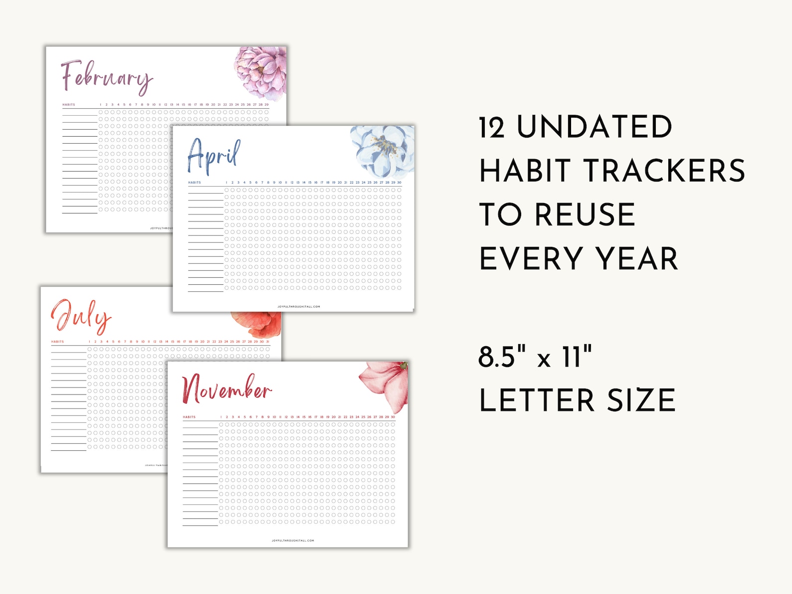 Monthly Habit Tracker Printable Landscape, Habit Tracker Template ...