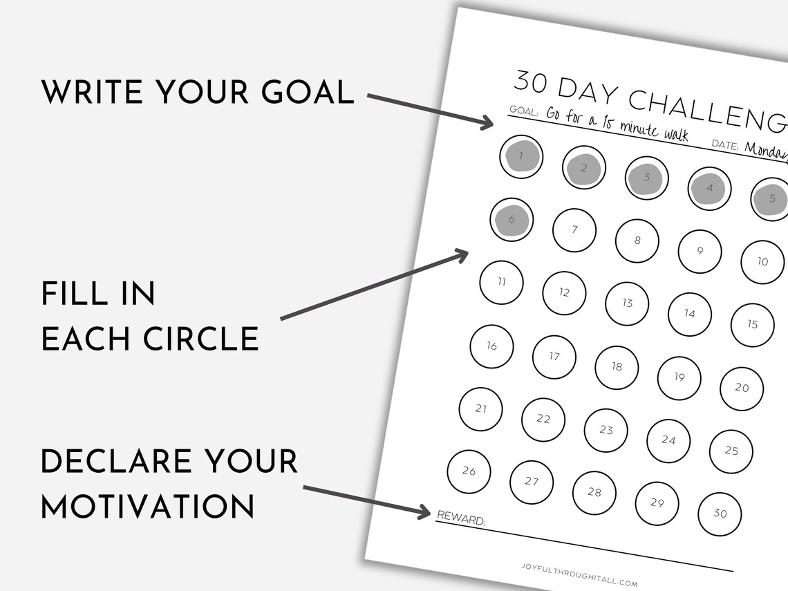 30 Day Challenge Goal Setting Progress Tracker 30 Day - Etsy