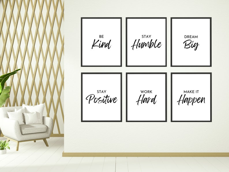 Home Office Wall Decor, Set of 6 Prints, Stay Positive, Work Hard, Make ...