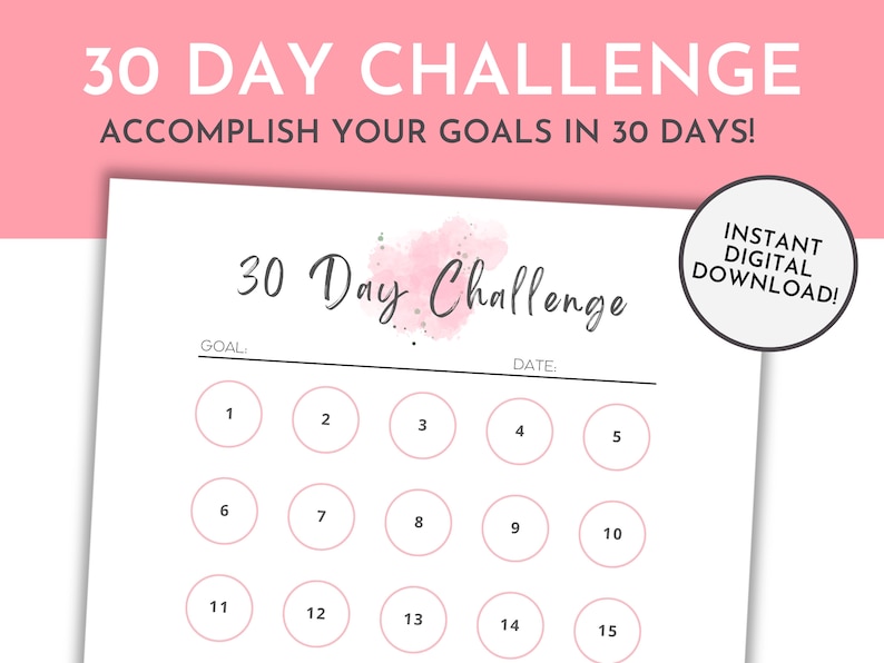 30 Day Challenge, Goal Setting, Progress Tracker, 30 Day Challenge ...