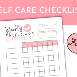 Daily Self Care Checklist Printable, Self Care Habit Tracker, Self Care ...