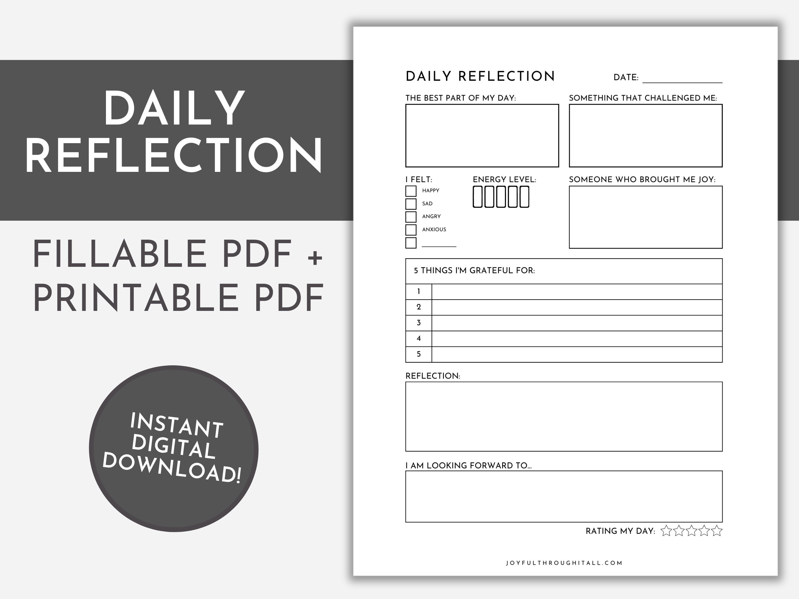 Daily Review Printable, Daily Reflection Planner, Daily Check In, Daily ...
