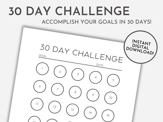 30 Day Challenge Goal Setting Progress Tracker 30 Day - Etsy