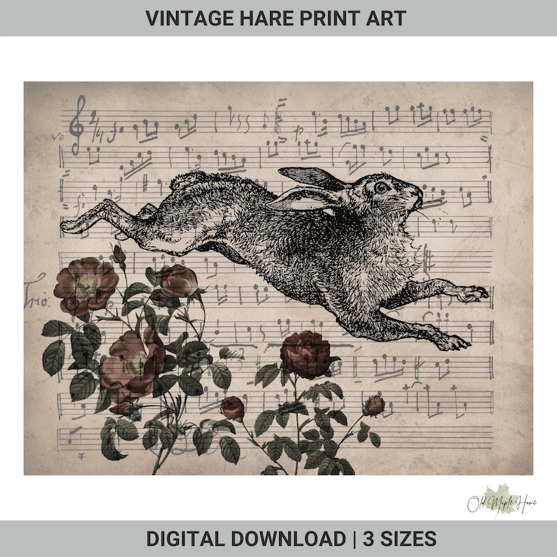 Vintage Rabbit Print Art - Vintage Hare Art - Vintage Easter Wall Art ...