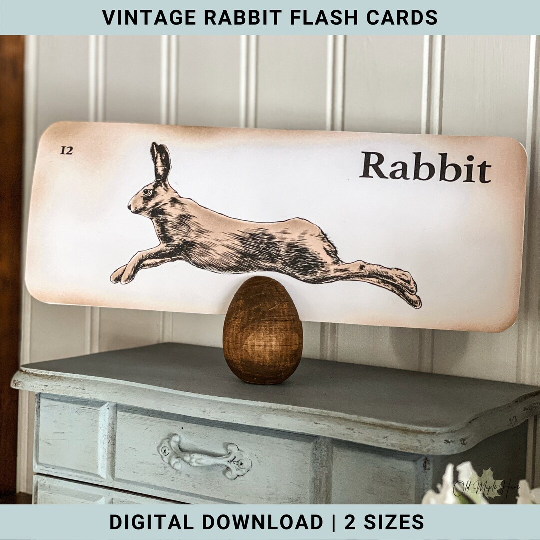 Vintage Rabbit Flash Card / Flashcard Rabbit Printable / Vintage Easter ...