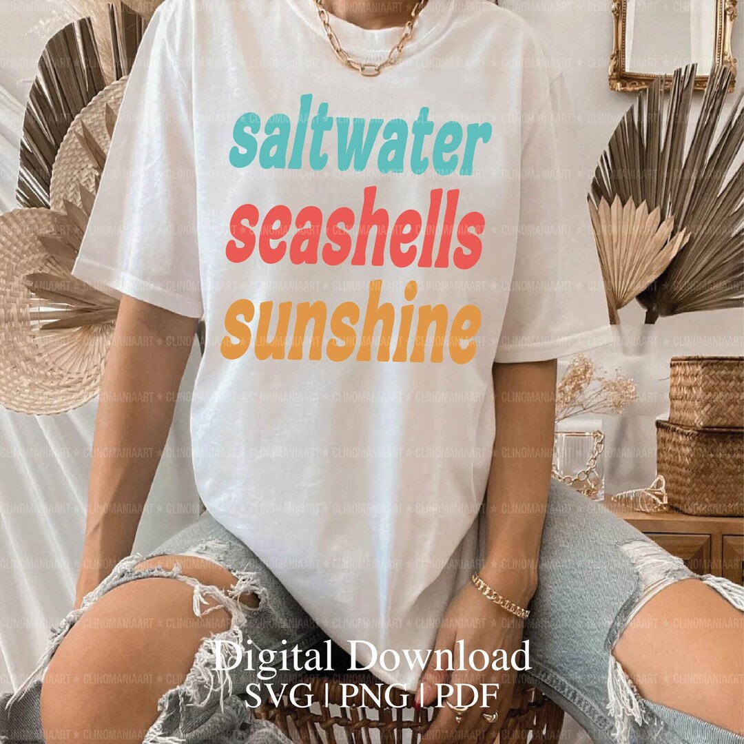Saltwater Seashells Sunshine Svg, Summer Sublimation, Retro Summer Svg ...