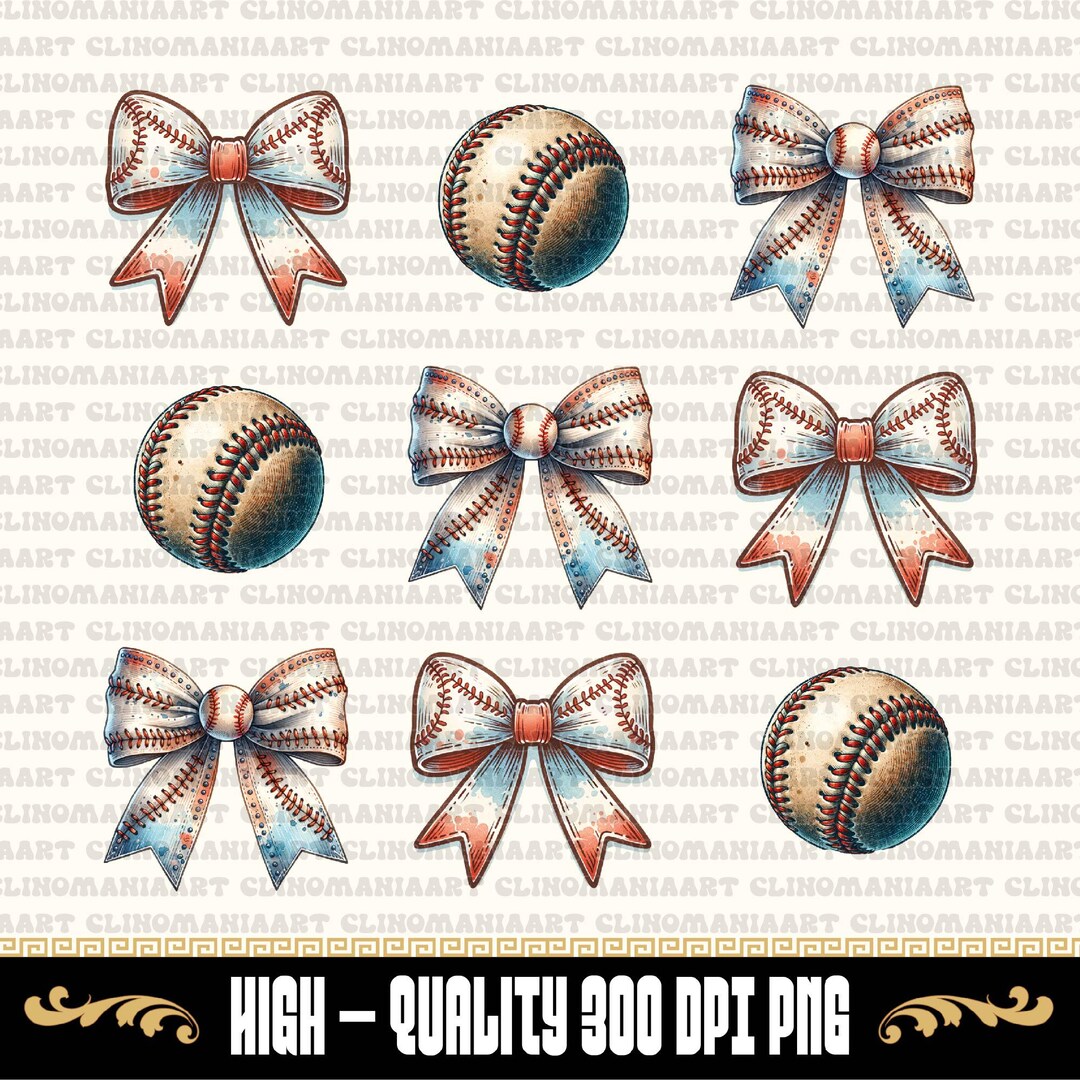 Baseball Coquette Bow PNG: Vintage Ribbon Sublimation (digital Download ...