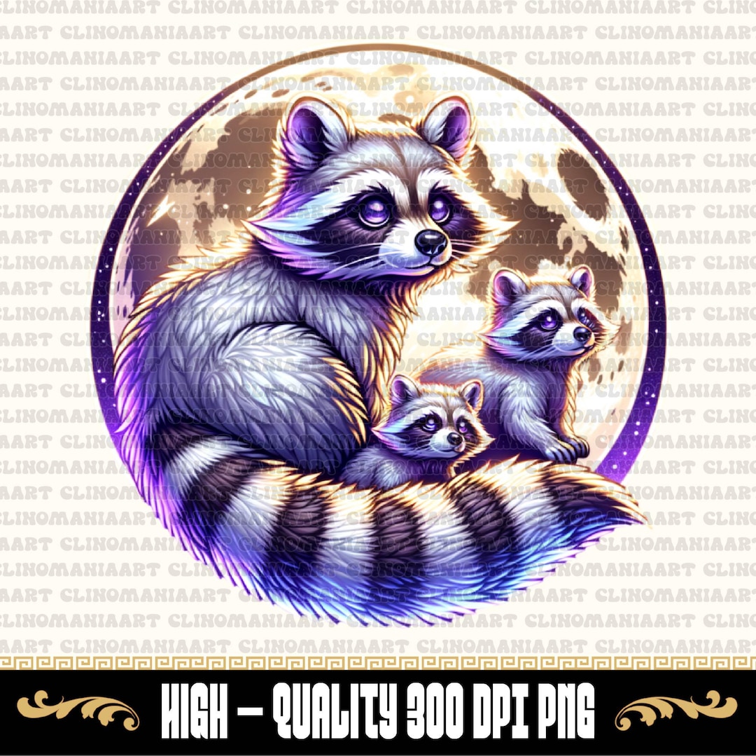 Retro Raccoons Png, Three Raccoons Graphic, Raccoon Moon Png, Funny ...