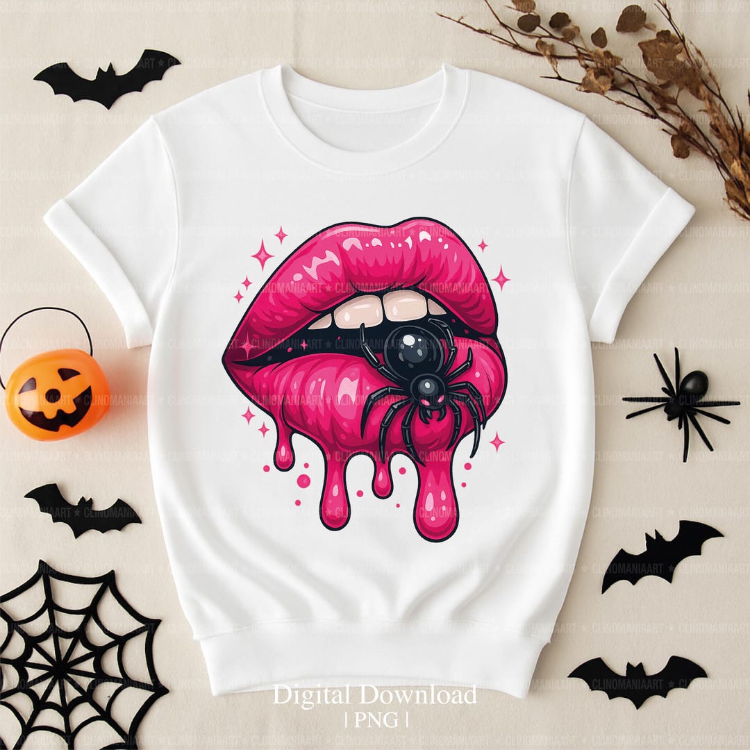 Spider Lips Halloween Png, Pink Dripping Lips Png, Spooky Gothic Png ...
