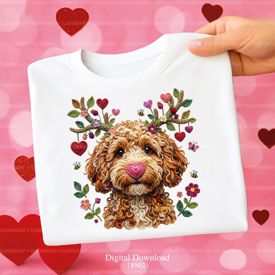 Faux Embroidery Dog PNG, Crochet Goldendoodle Sublimation, 3D Yarn ...