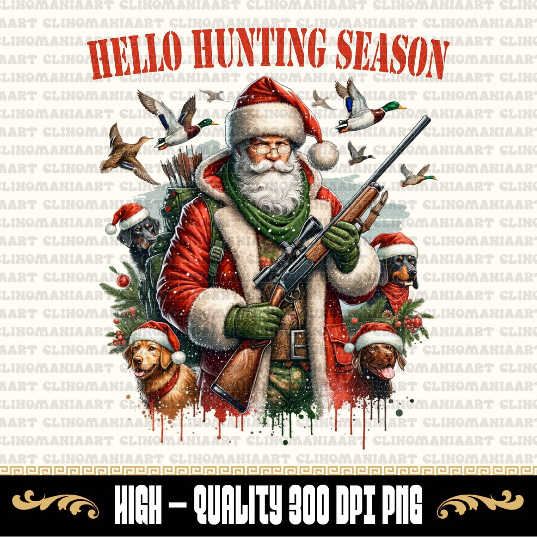 Hunting Christmas Png, Camo Santa Claus Png, Santa Dog Hunting Png ...
