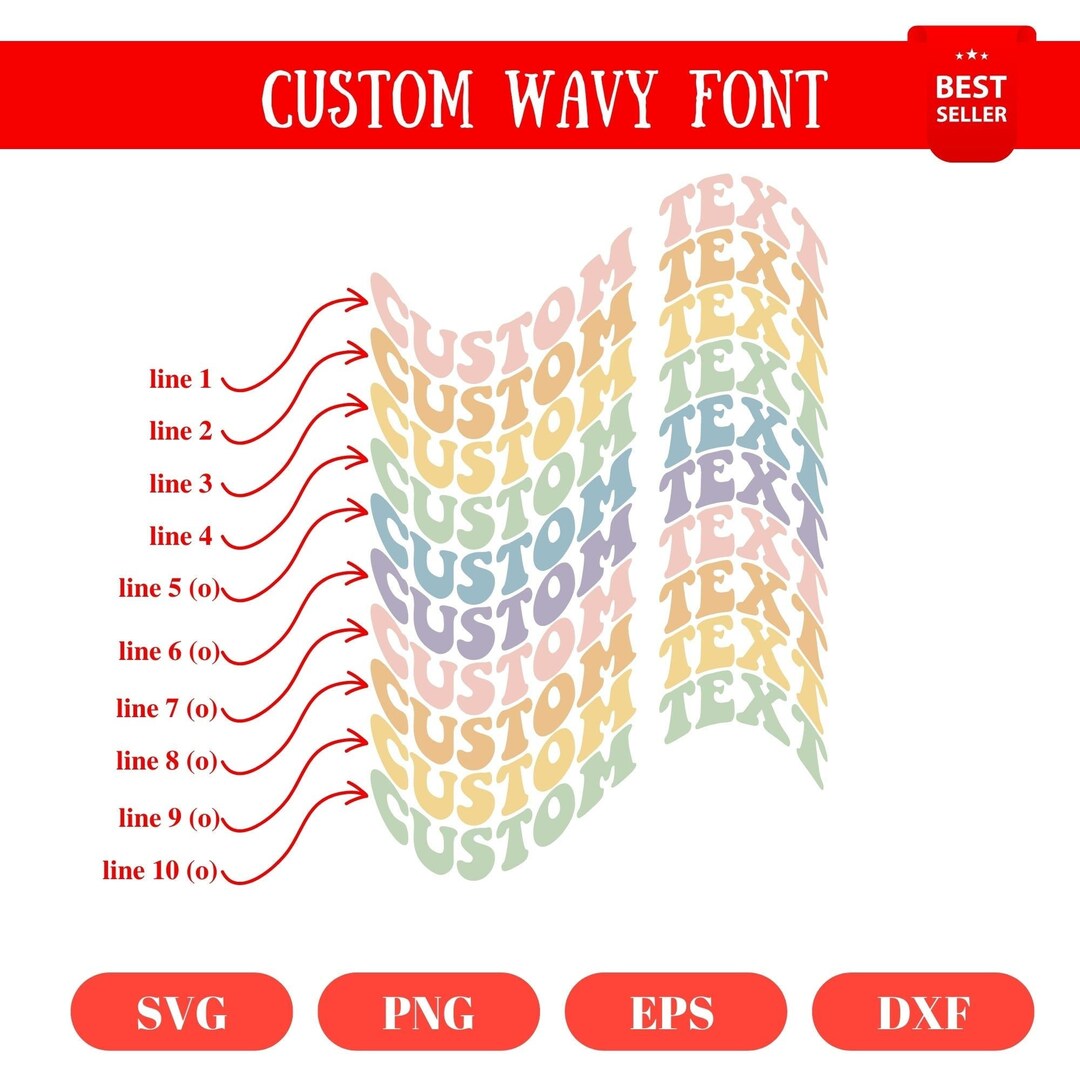Custom Text Svg Png Eps Dxf, Custom Wavy Stacked Svg, Custom Order Svg, Personalized, Retro Wavy ...