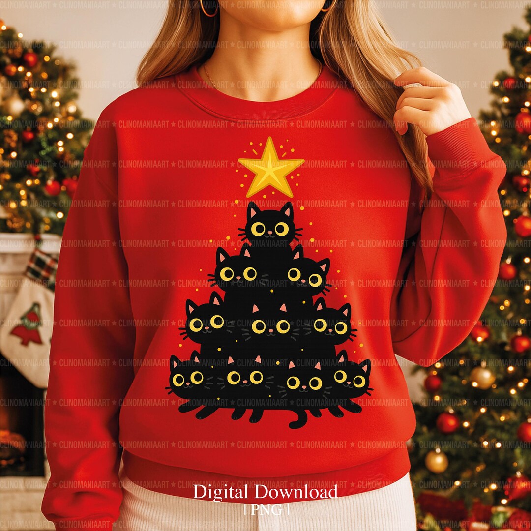 Christmas Black Cat Png, Christmas Tree Cats Png, Christmas Cute Cat ...
