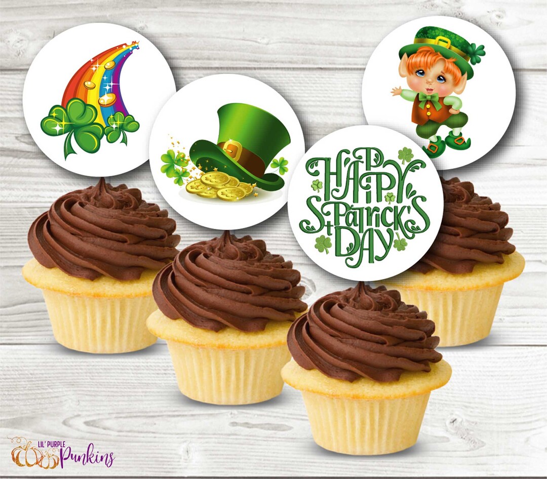 St. Patrick's Day Cupcake Toppers: Leprechaun, Clover, Rainbow (digital ...
